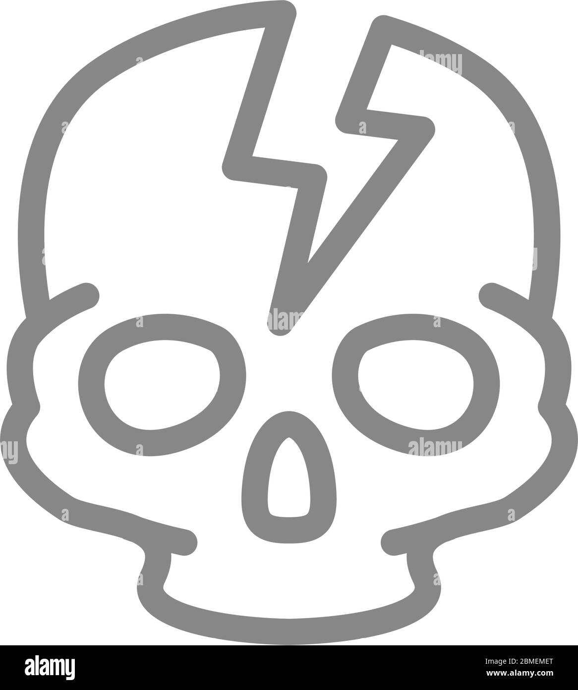 Skull with acute pain line icon. Broken cranium, bone structure of the ...
