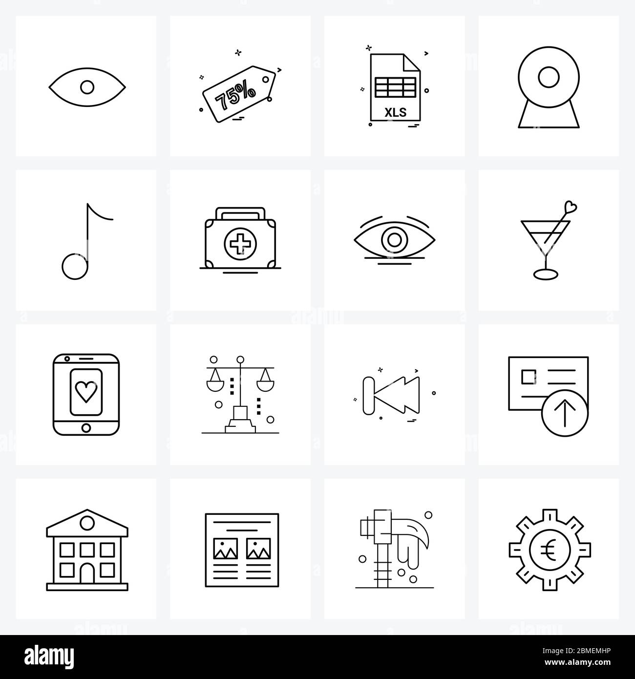 16 Universal Line Icon Pixel Perfect Symbols of webcam, film, excel ...