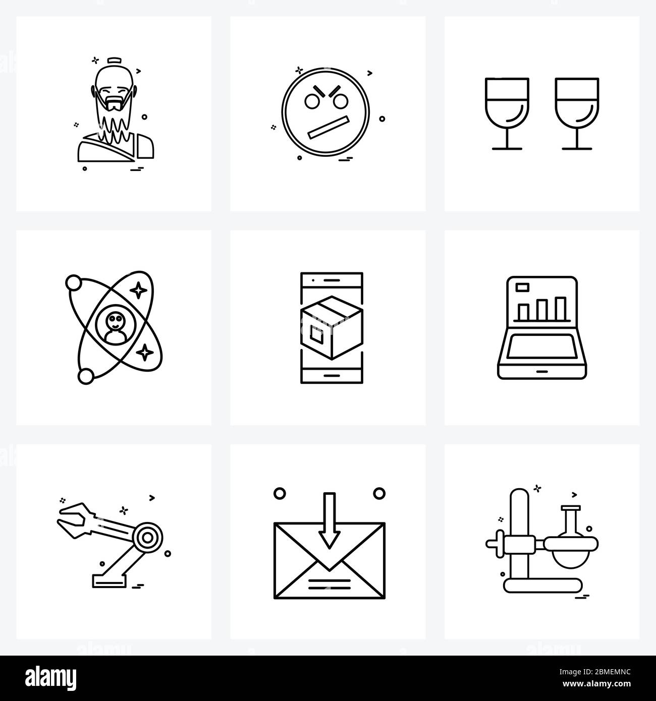 Pixel Perfect Set of 9 Vector Line Icons such as science, atom, nuclear ...