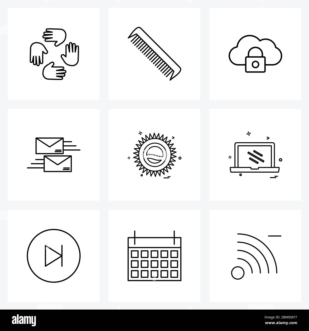 Set of 9 Modern Line Icons of summer, mail, business, letter, message ...