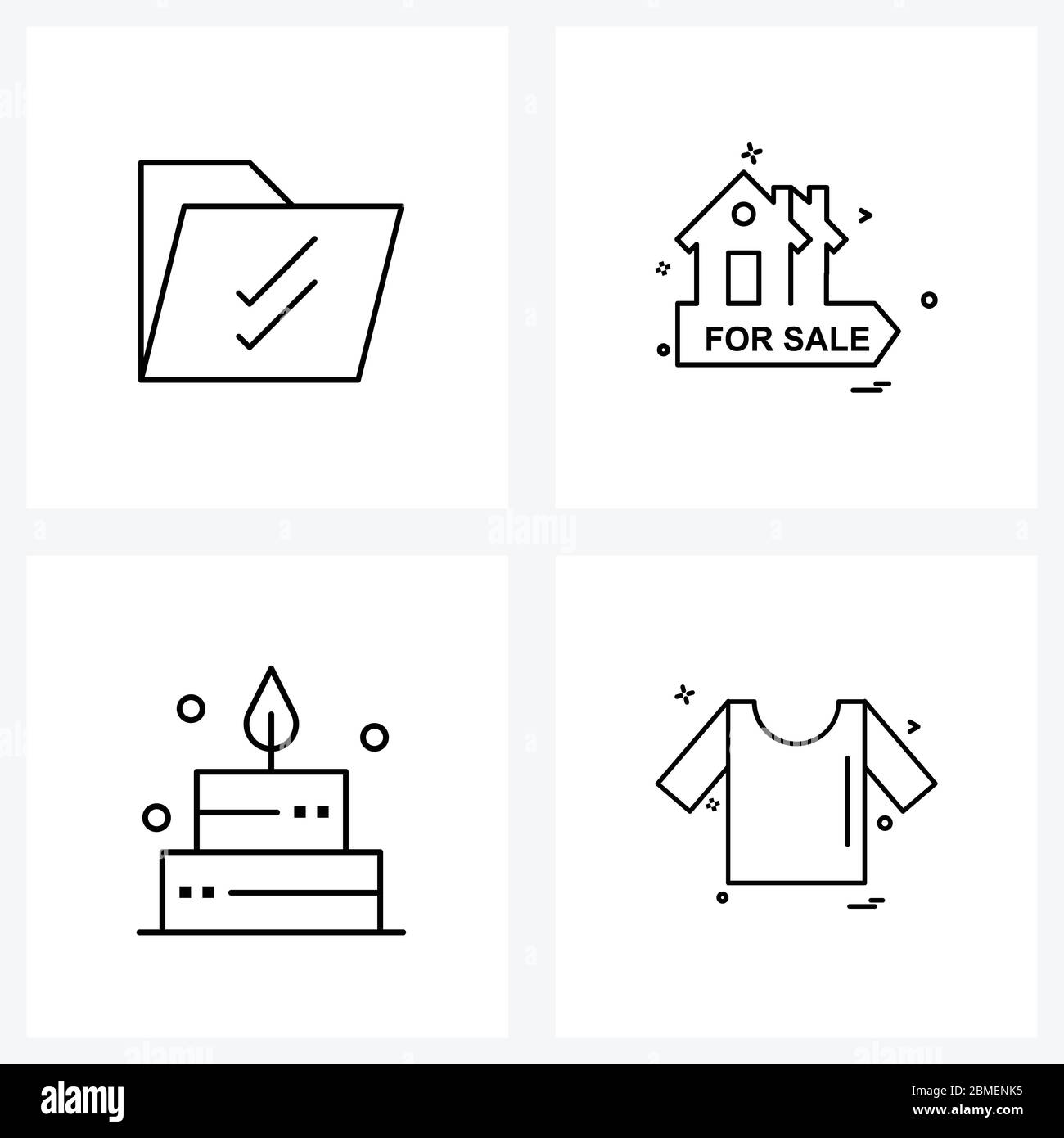 Modern Style Set of 4 line Pictograph Grid based document, birthday ...