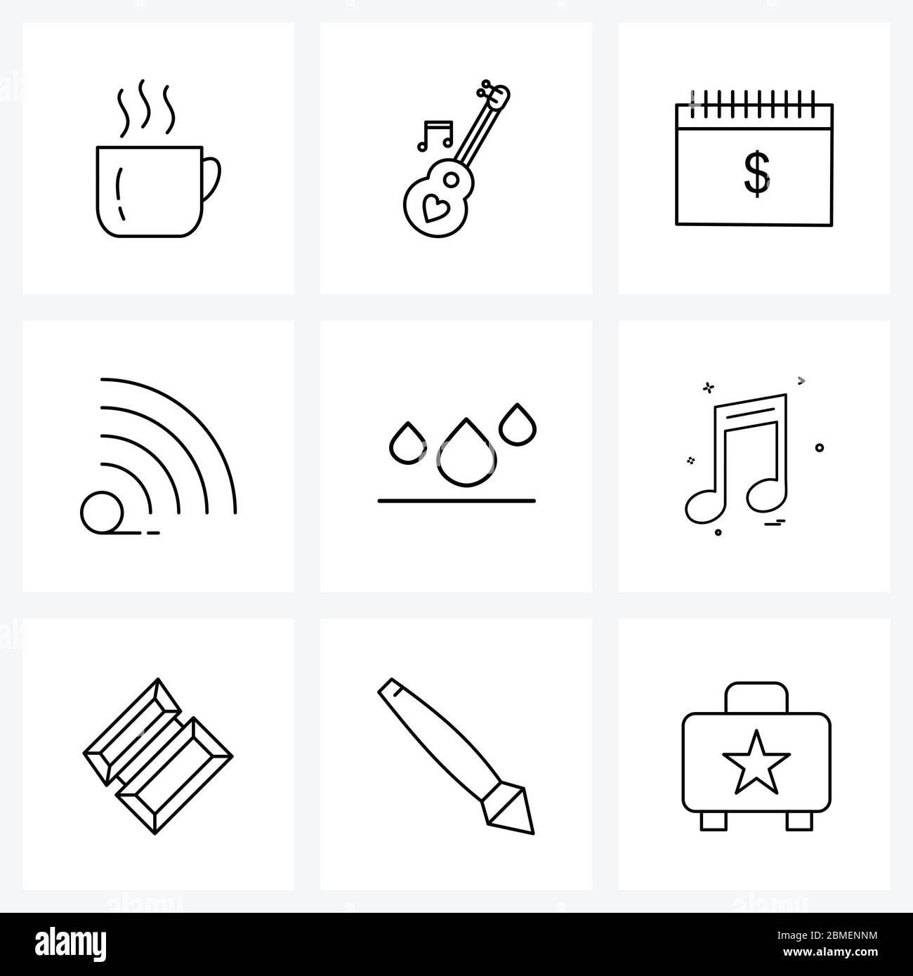 Universal Symbols of 9 Modern Line Icons of media, drop, dollar, water ...