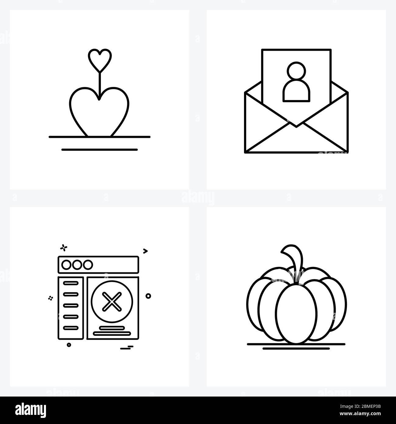 Set of 4 Simple Line Icons for Web and Print such as heart, web layout, valentine, mail ...
