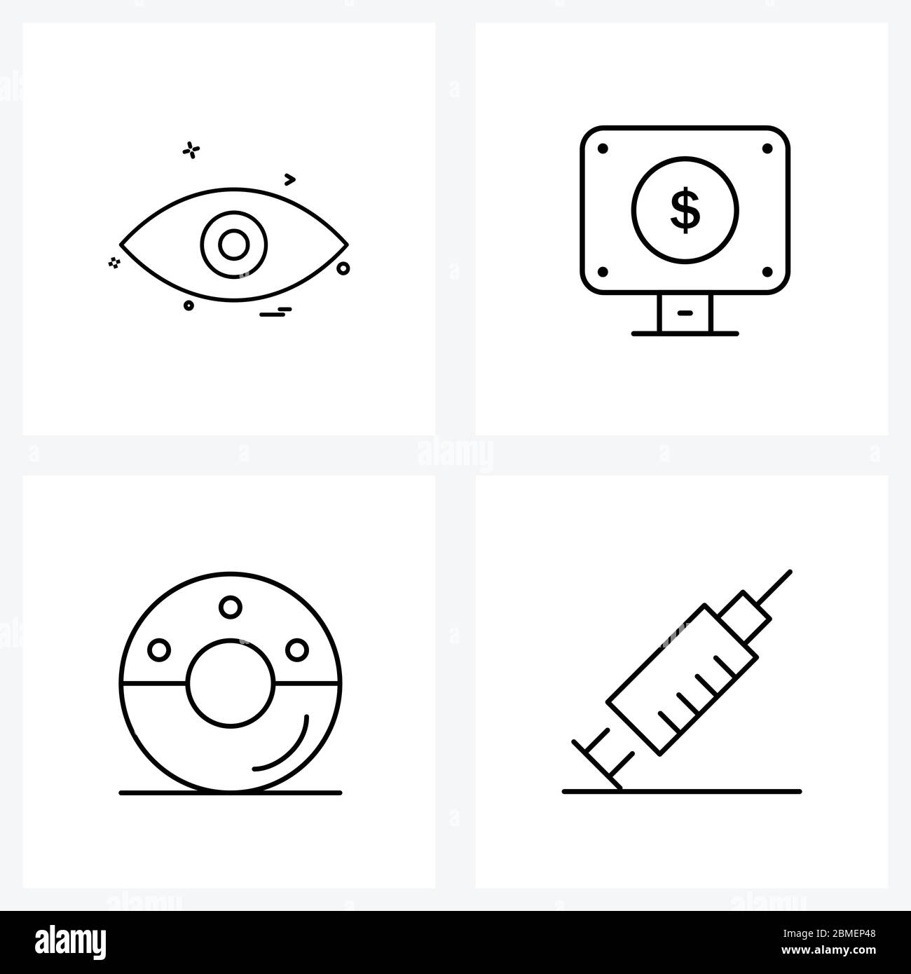 Universal Symbols of 4 Modern Line Icons of eye, syringe, dollar ...
