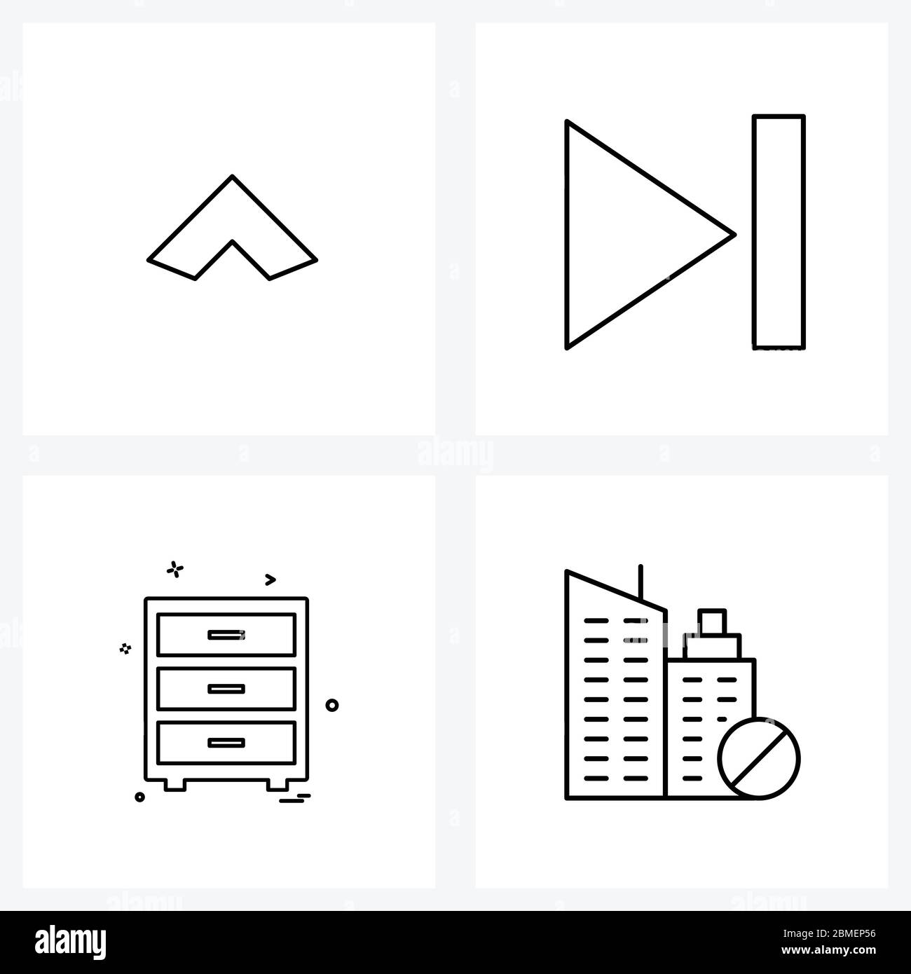 Universal Symbols of 4 Modern Line Icons of arrow, drawer, media, skip ...