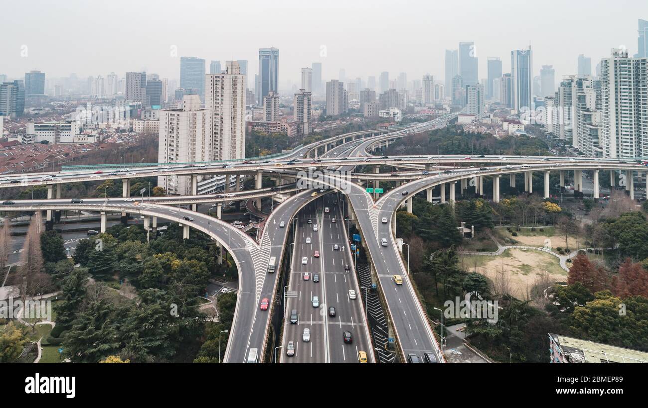 Aerial view of highway and overpass in city Stock Photo - Alamy