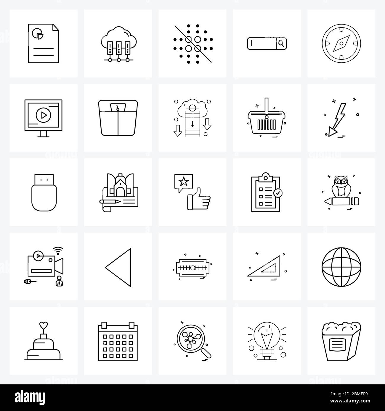 Set of 25 Line Icon Signs and Symbols of map, compass, circle, bar ...
