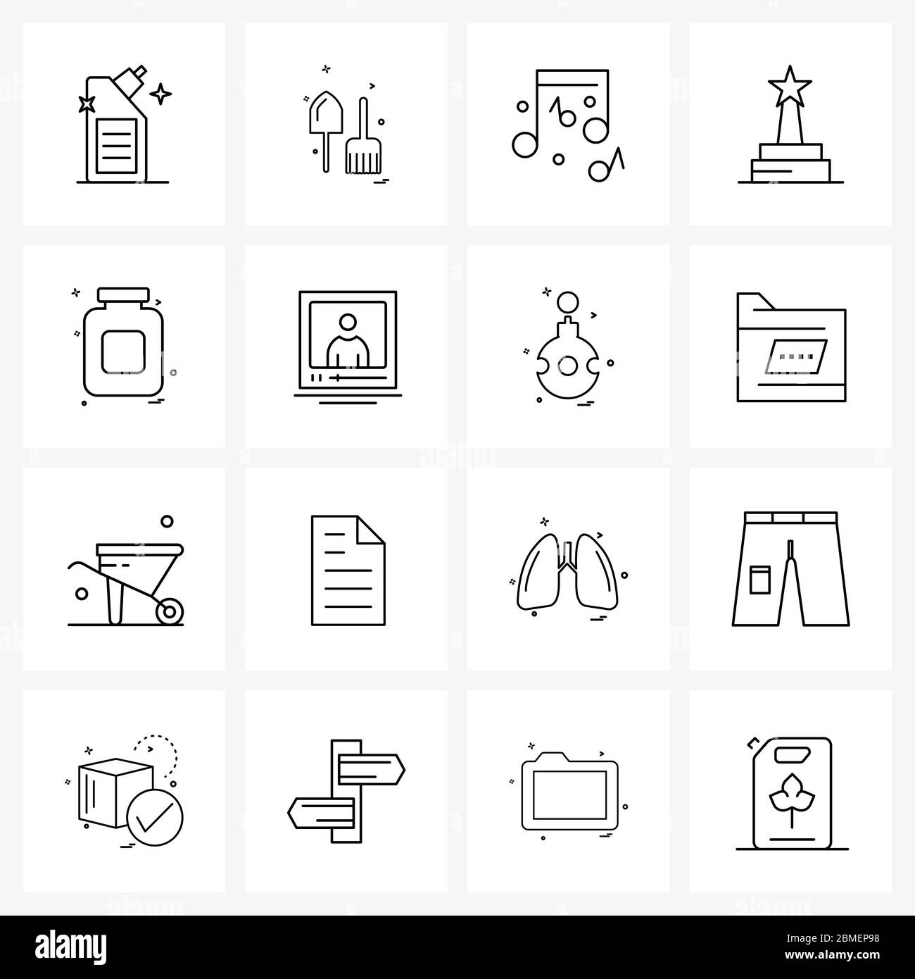Line Icon Set of 16 Modern Symbols of health, medical, notes, statuette ...