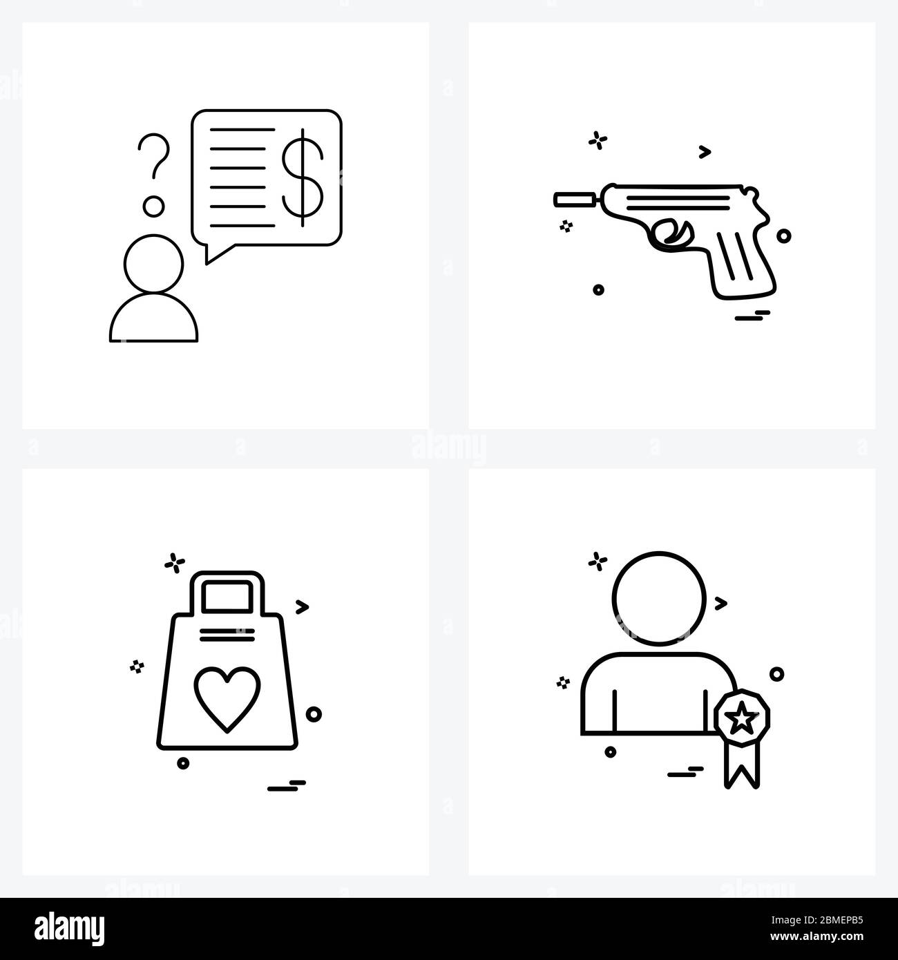 Mobile UI Line Icon Set of 4 Modern Pictograms of advice, gun ...