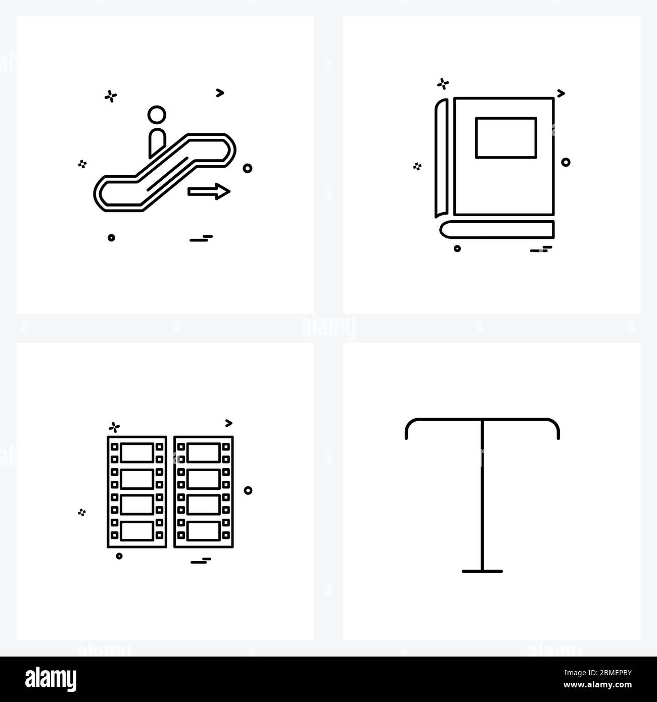 Set of 4 Simple Line Icons for Web and Print such as escalator, movie, book, learning, Vector ...