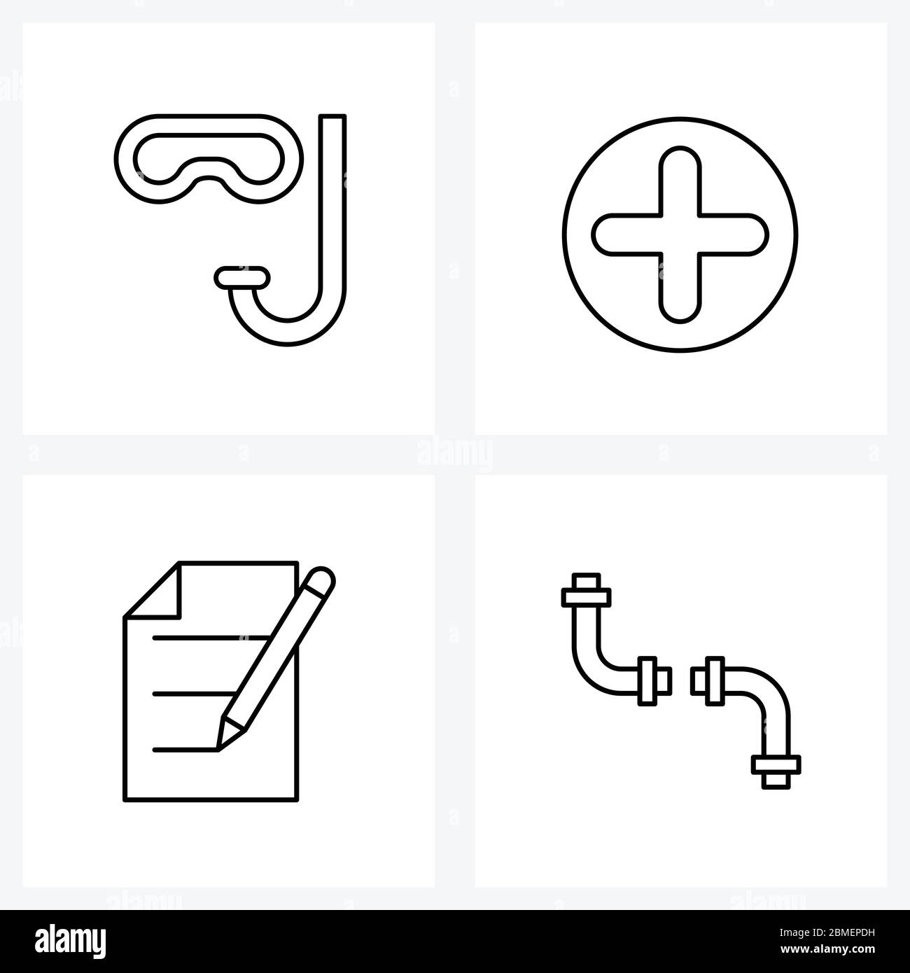 Simple Set of 4 Line Icons such as diving, text, snorkeling, plus ...