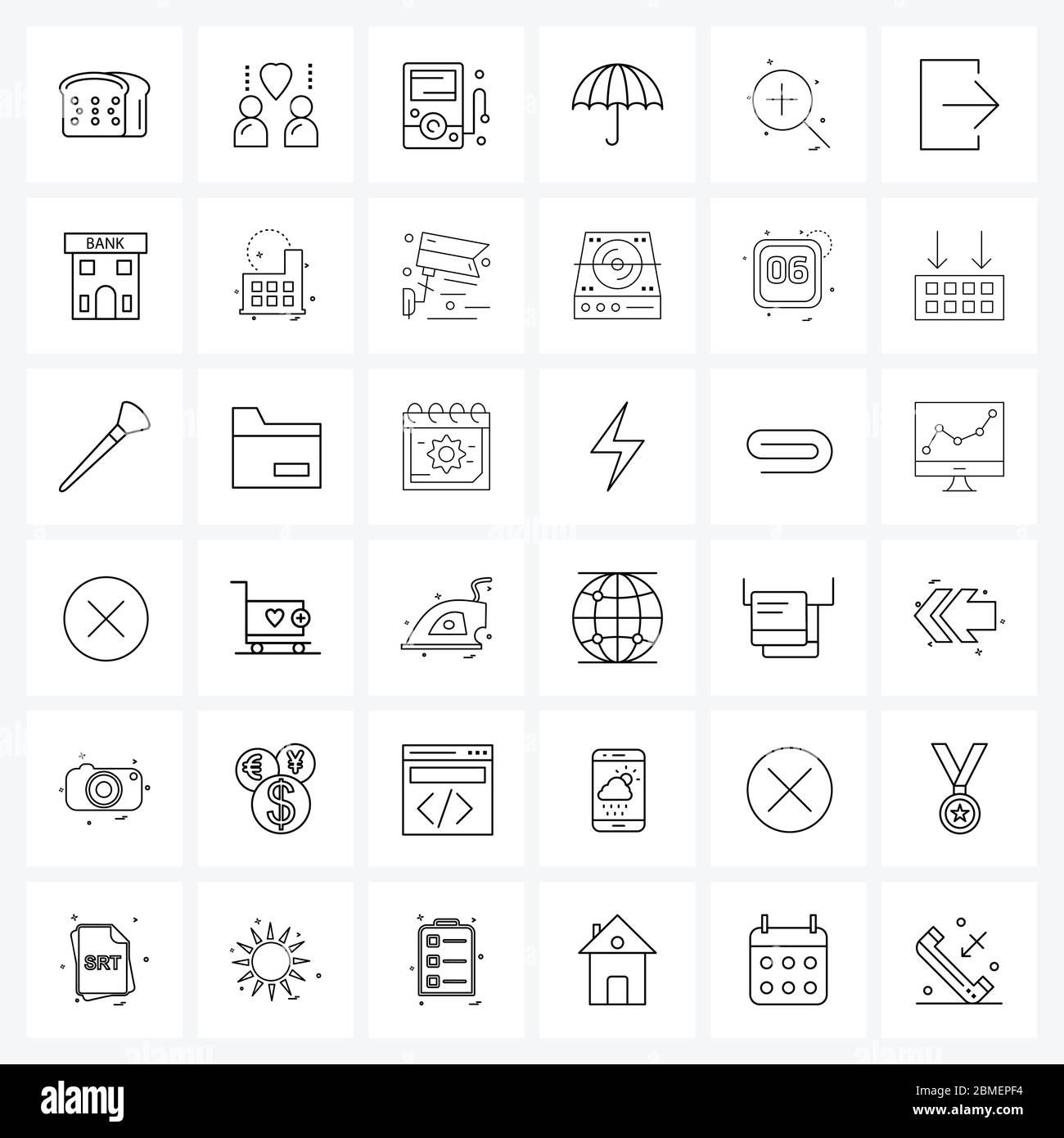 Universal Symbols of 36 Modern Line Icons of user interface, forecast ...