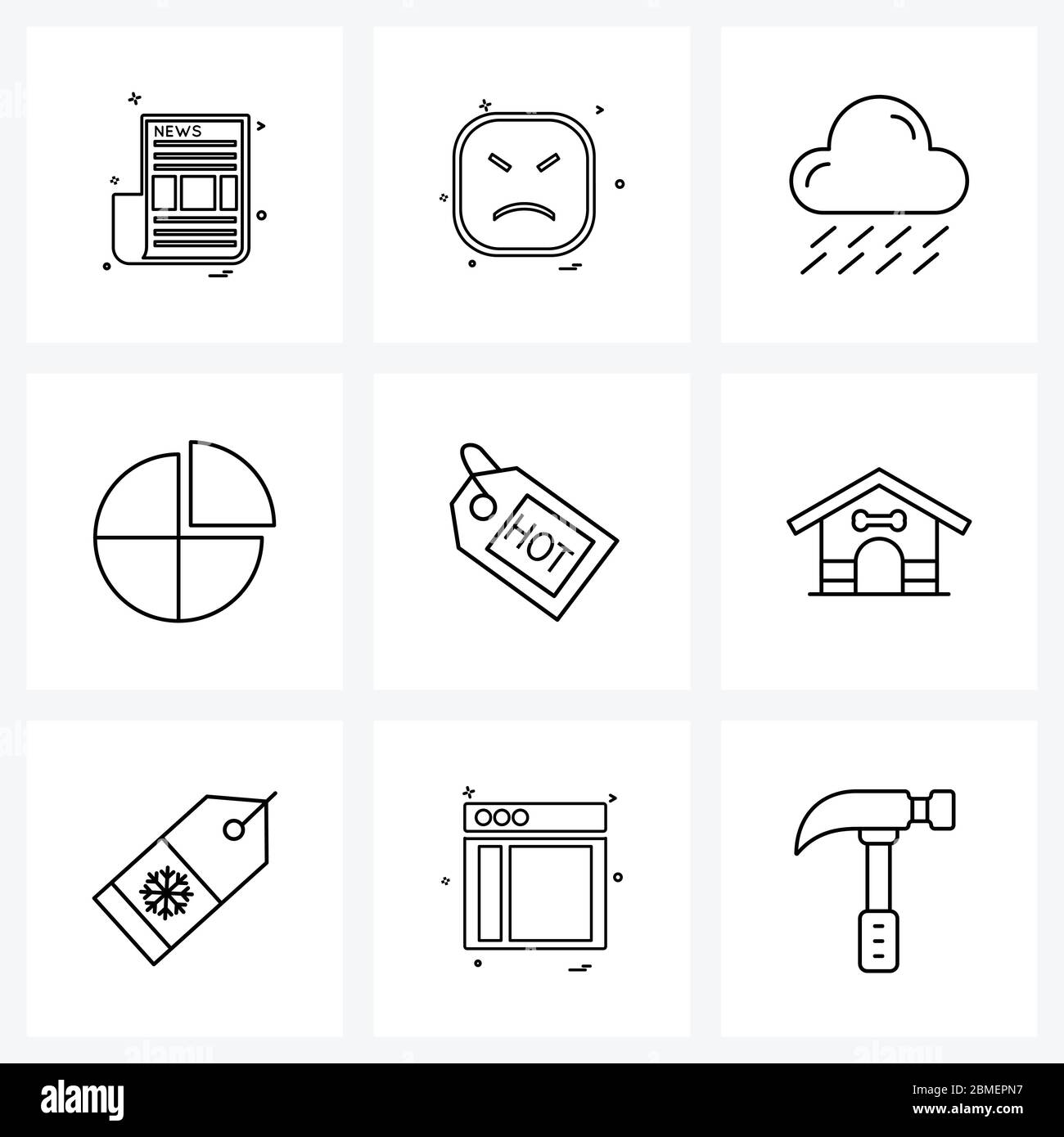 Set of 9 Modern Line Icons of hot, graph, pie chart, weather Vector ...