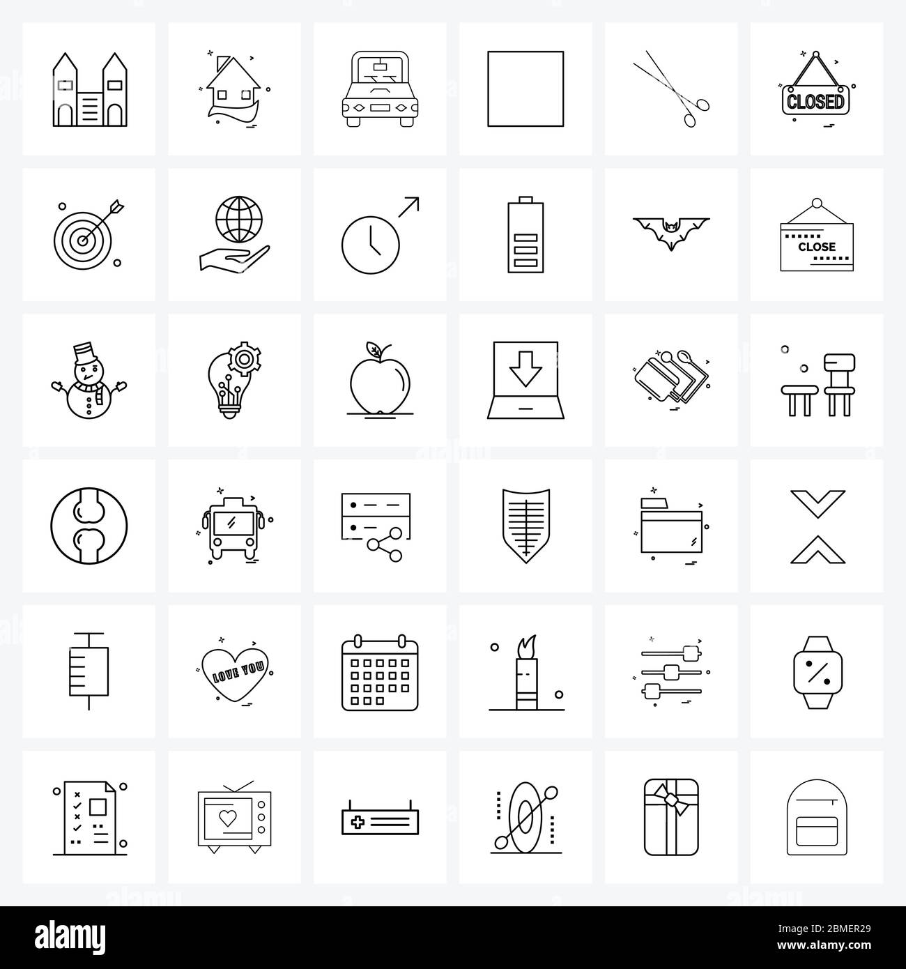 Set of 36 Simple Line Icons of Kelly, forceps, mechanic, square, box ...