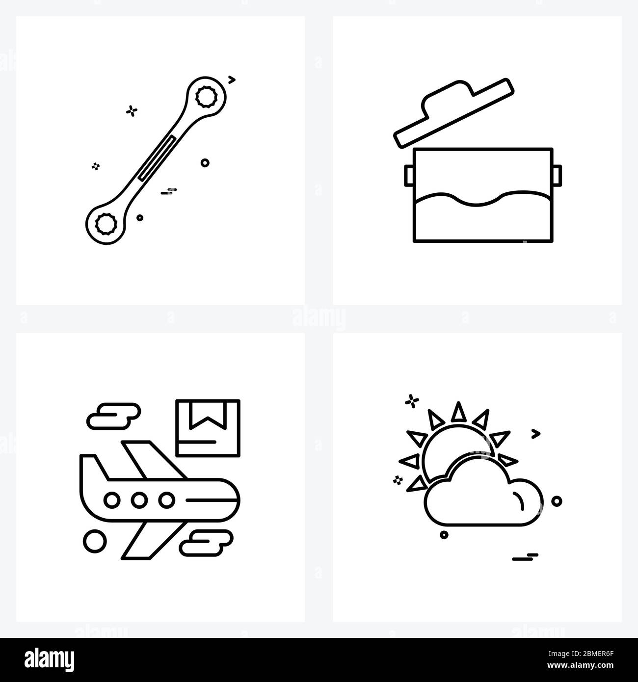 4 Universal Icons Pixel Perfect Symbols of tools, box, pot, meal, sun ...