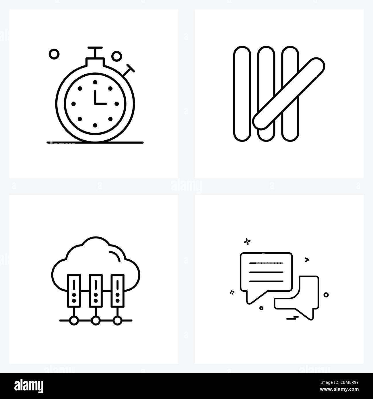 Universal Symbols of 4 Modern Line Icons of fitness, cloud data, time ...