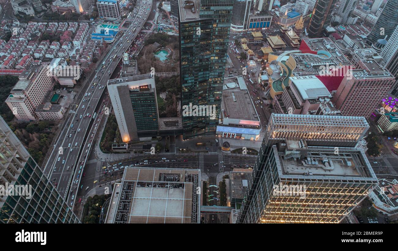 Aerial View of business area and cityscape in west Nanjing road, Jing ...
