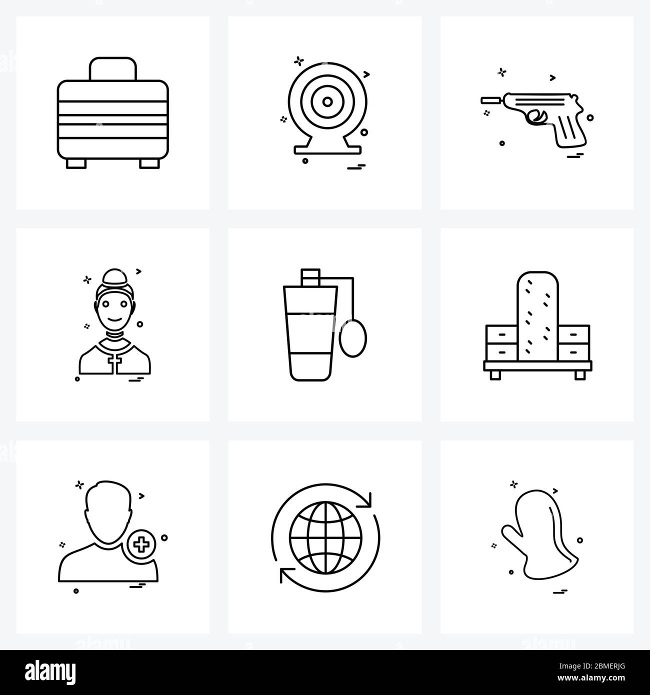 Set of 9 Universal Line Icons of prey, religion, focused, pistol Vector ...
