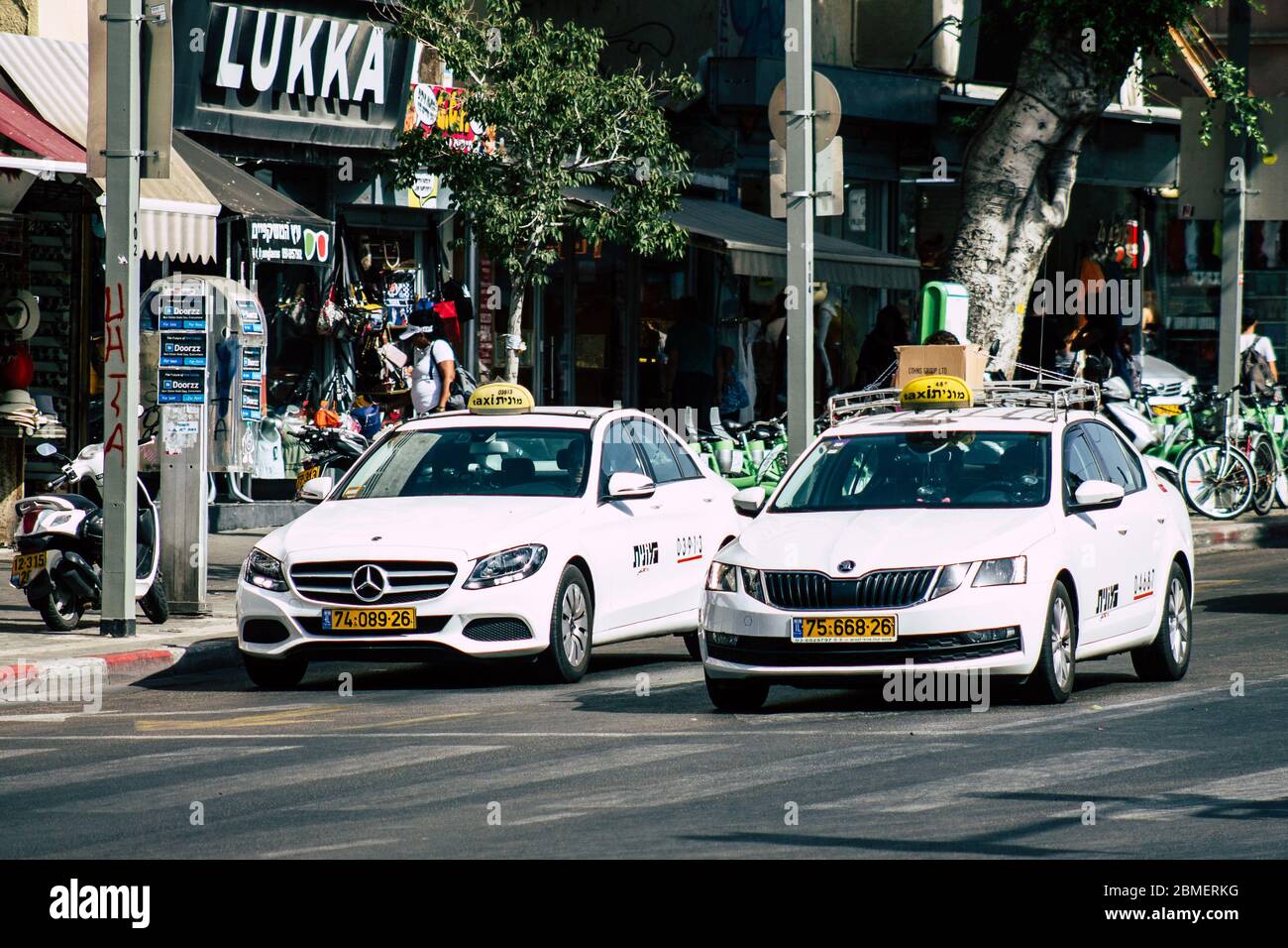 Tel Aviv Israel July 16, 2019 View of traditional Israeli taxi rolling ...