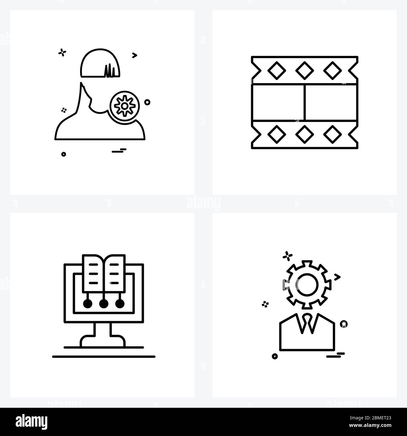 Set of 4 Universal Line Icons of avatar, camera roll, avatar, film ...