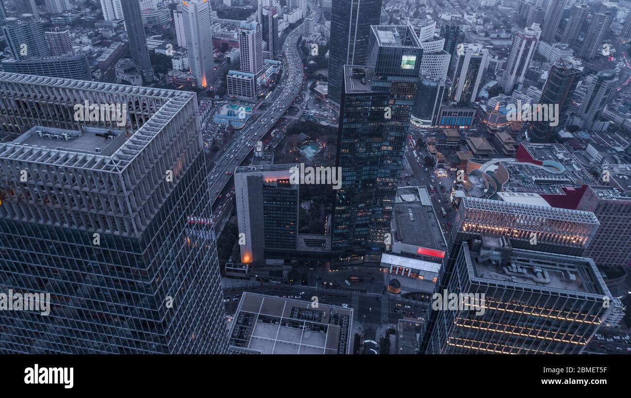 Aerial View of business area and cityscape in west Nanjing road, Jing ...