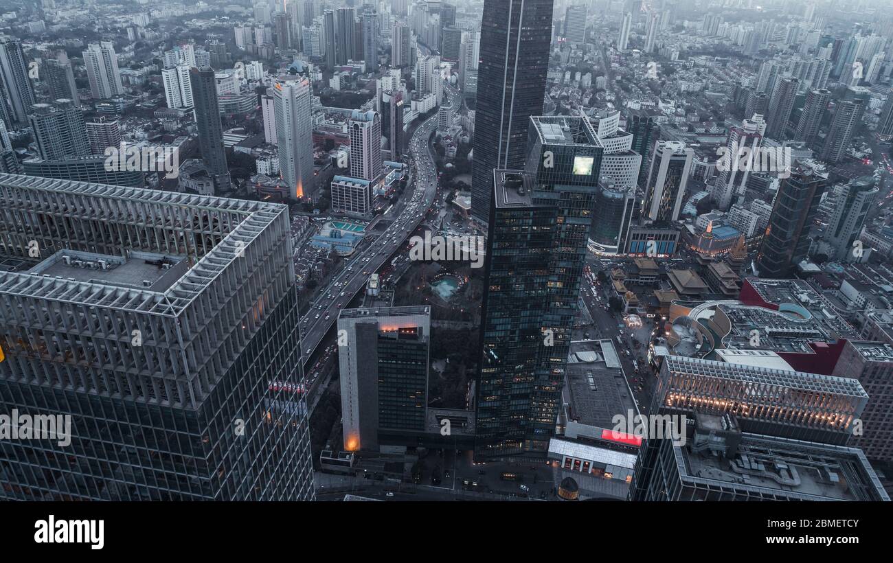 Aerial View of business area and cityscape in west Nanjing road, Jing ...