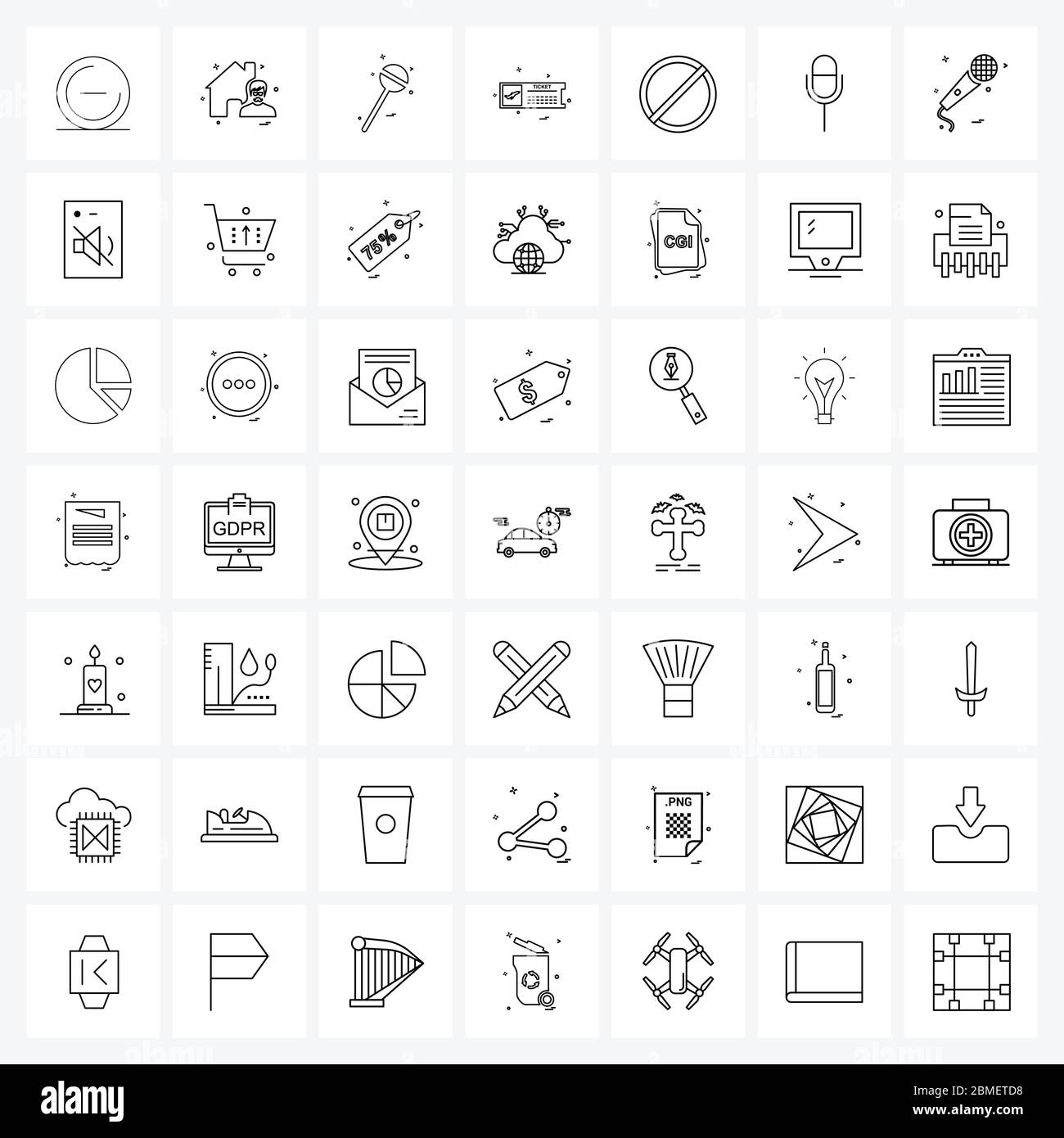 Modern Style Set of 49 line Pictograph Grid based browser, by air ...