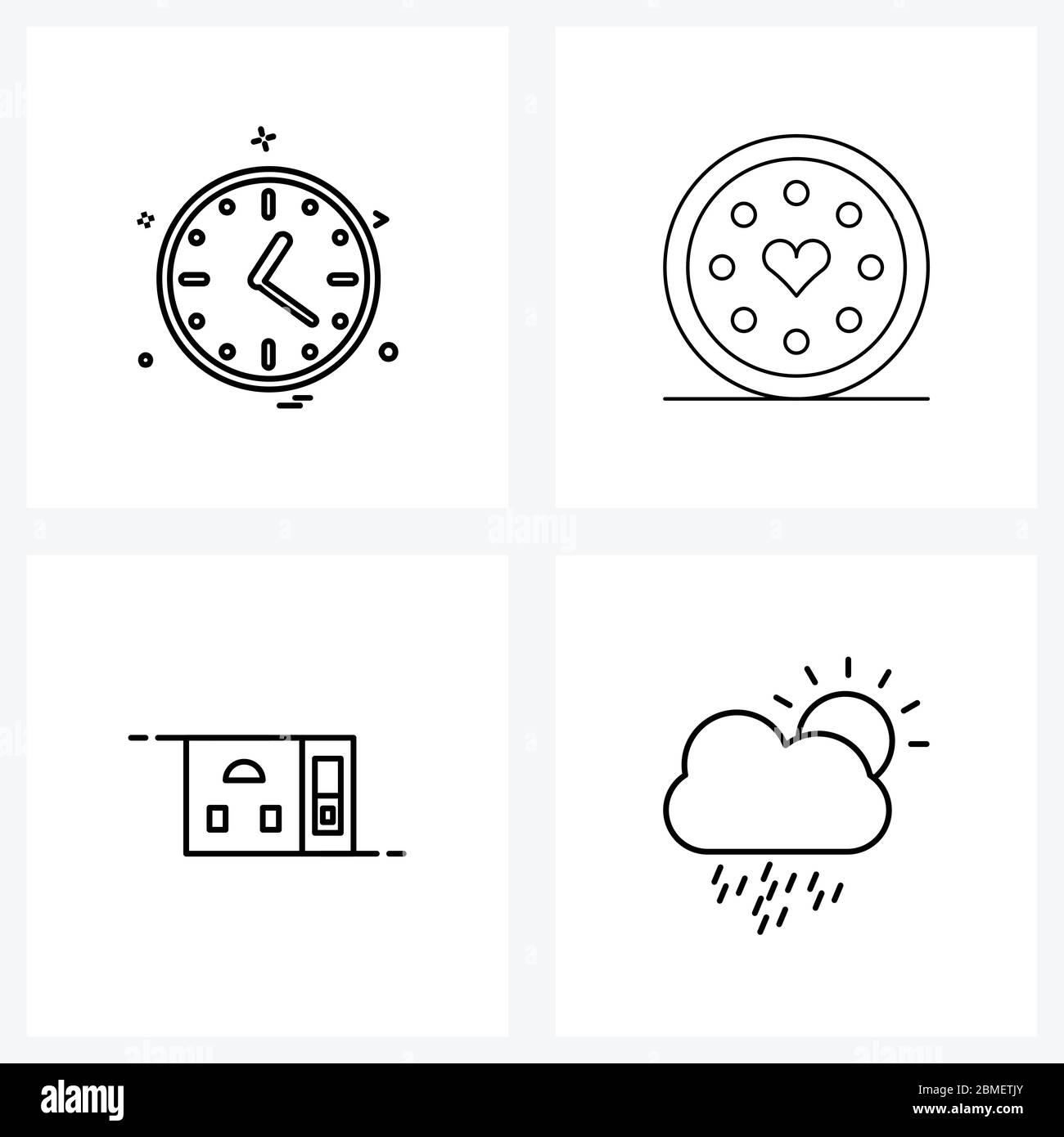 Modern Style Set of 4 line Pictograph Grid based time, house, minutes ...