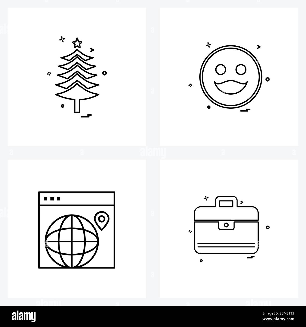 Set of 4 Simple Line Icons for Web and Print such as Christmas, digital marketing, tree ...