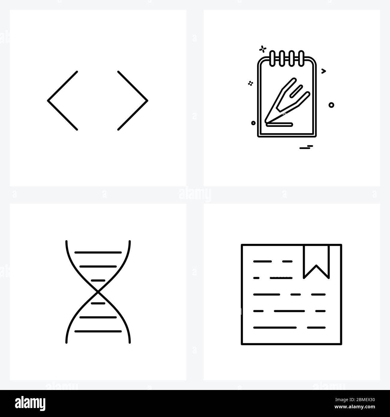 Universal Symbols of 4 Modern Line Icons of move, lab, diary, dna, tag ...