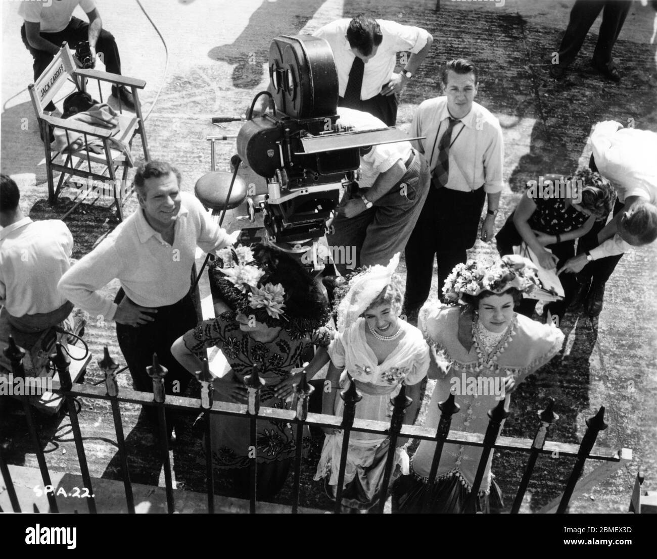 Director LAURENCE OLIVIER with Camera Crew and Extra Girls on set candid filming THE PRINCE AND ...