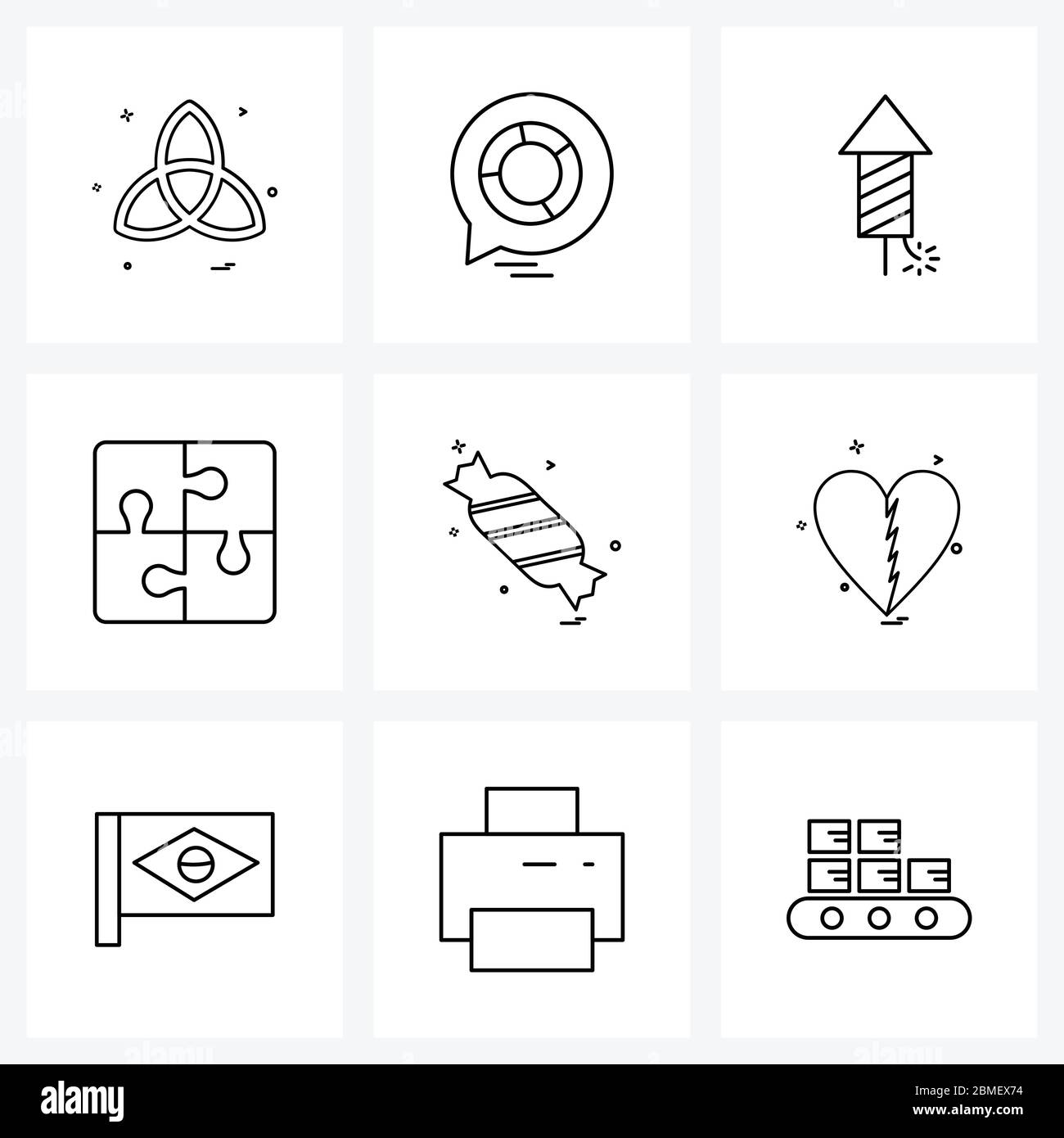 Set of 9 Line Icon Signs and Symbols of break, candy, firework, toffee ...