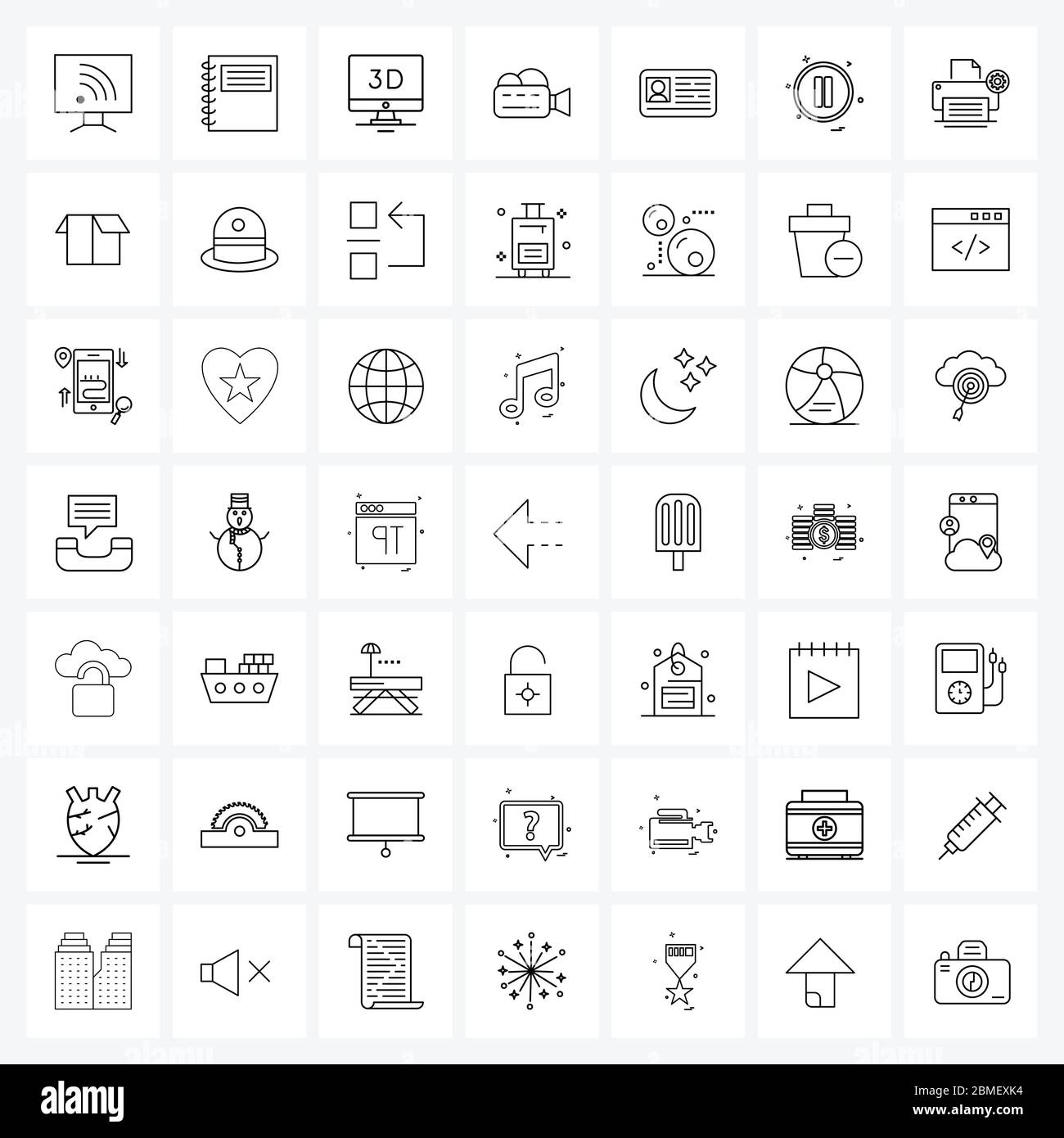Set of 49 Line Icon Signs and Symbols of id, discard, display, video ...