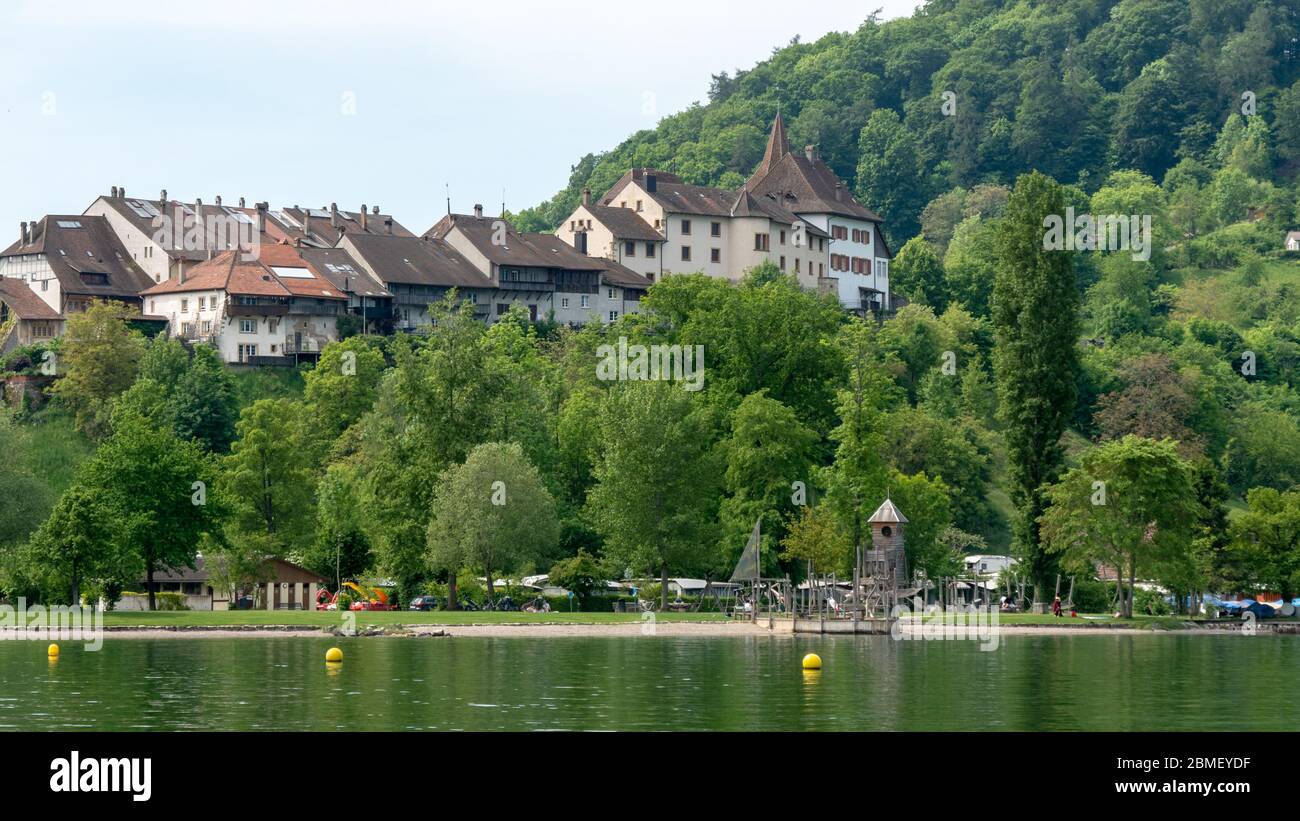 View of Erlach on Lake Biel Stock Photo - Alamy