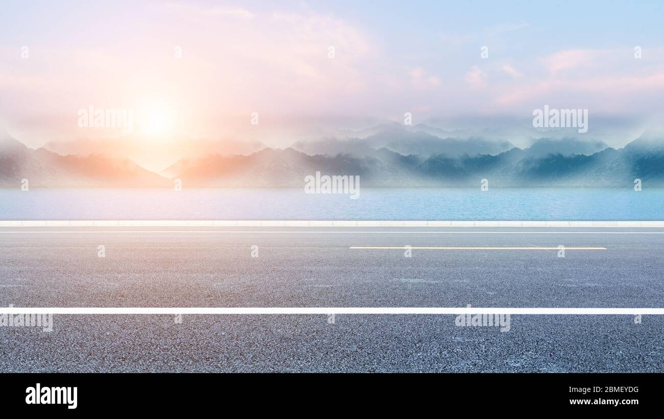 Seaside highway, distant mountain as the background material for the ...