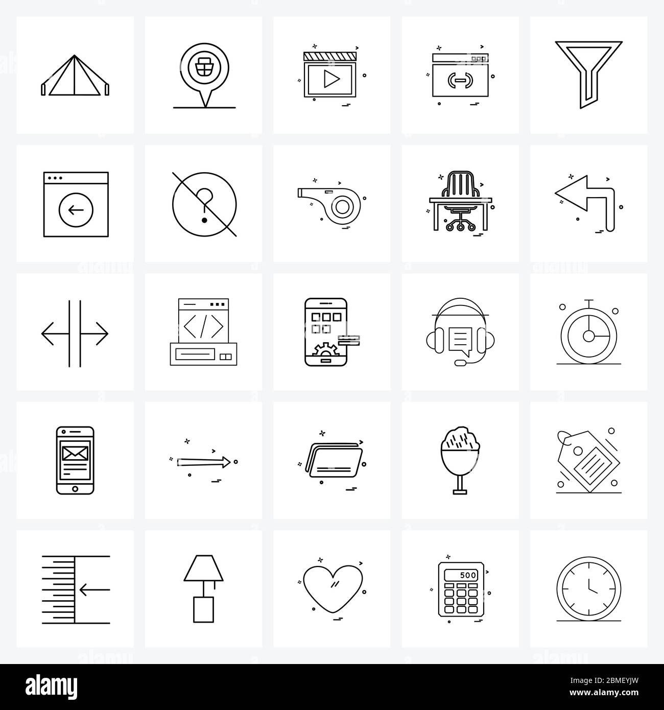 UI Set of 25 Basic Line Icons of sort, filtering, video, filter ...