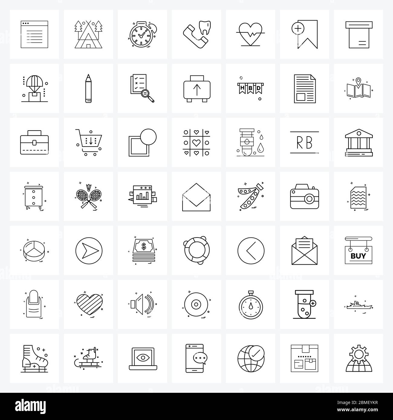 Universal Symbols of 49 Modern Line Icons of heart, dental, clock ...