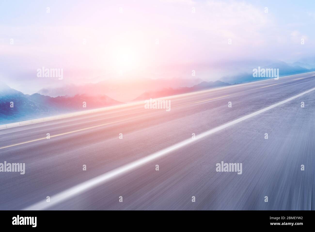 Seaside highway, distant mountain as the background material for the ...