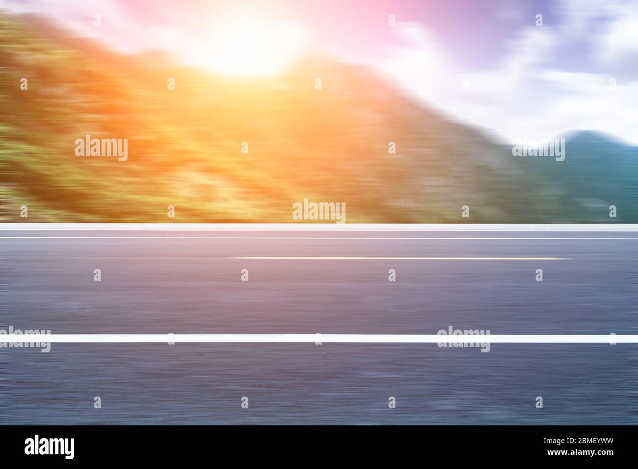 Seaside highway, distant mountain as the background material for the ...