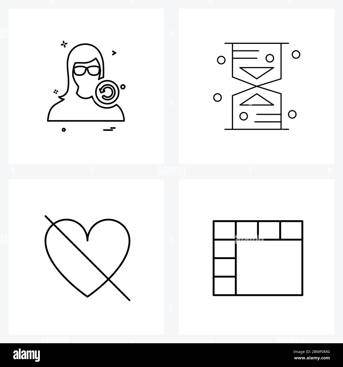 Mobile UI Line Icon Set of 4 Modern Pictograms of avatar, heart, avatar ...