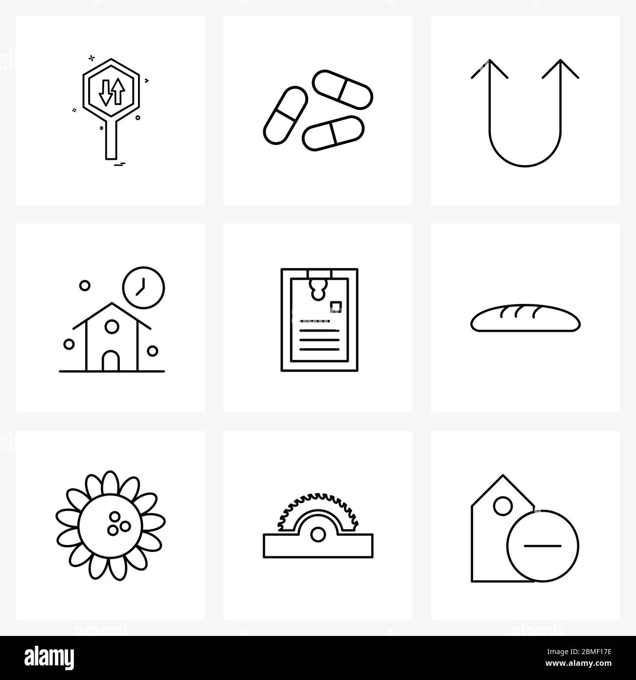 Line Icon Set of 9 Modern Symbols of file, time, arrow, real, clock ...