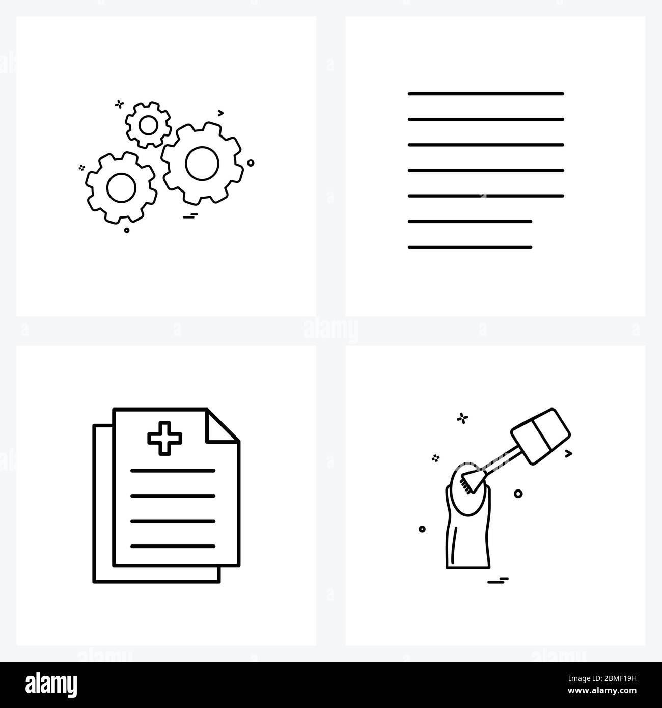 Isolated Symbols Set of 4 Simple Line Icons of gear, paper, gear, text ...