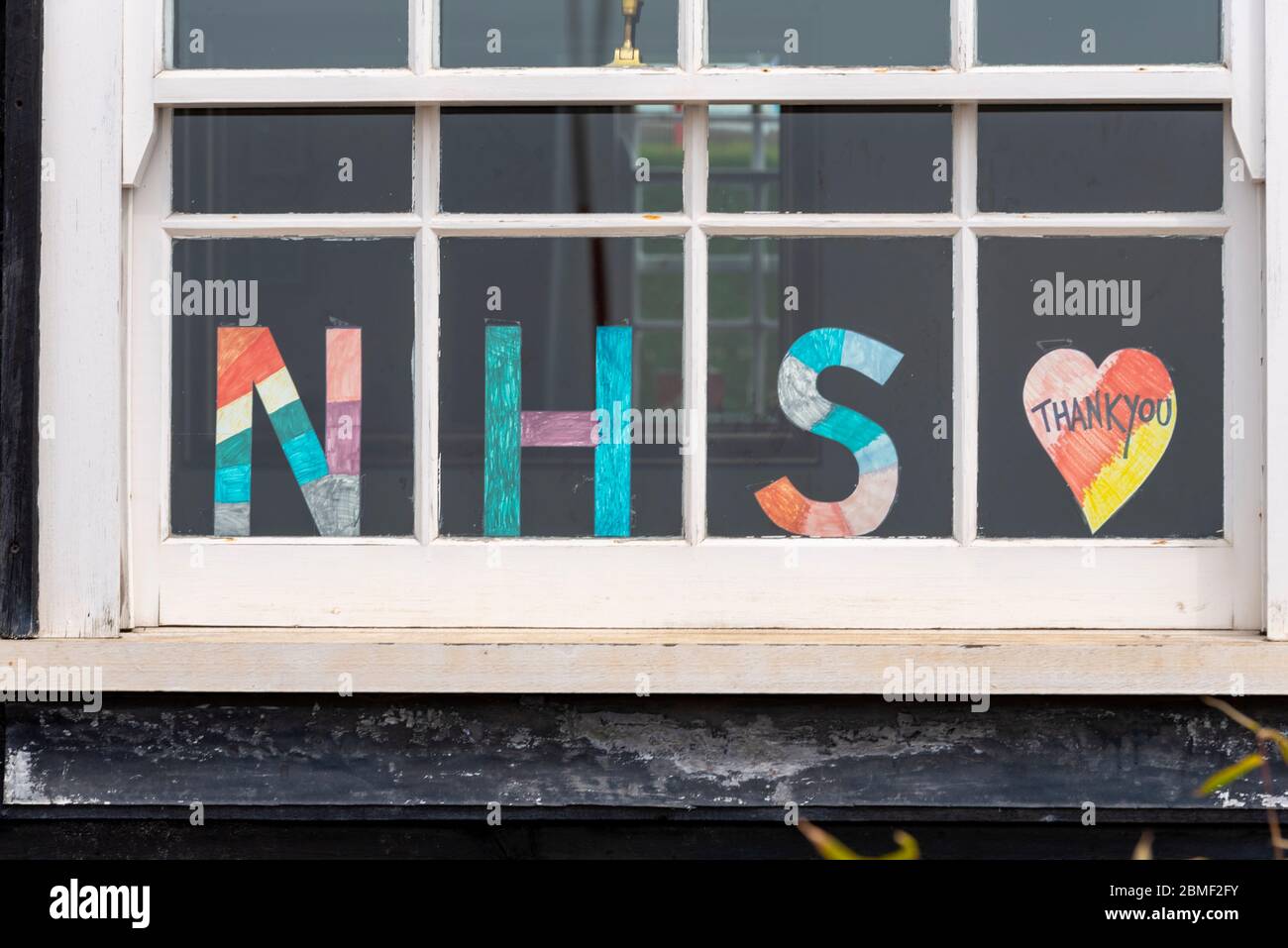 NHS thank you, love heart sign in home window in Southend on Sea, Essex ...