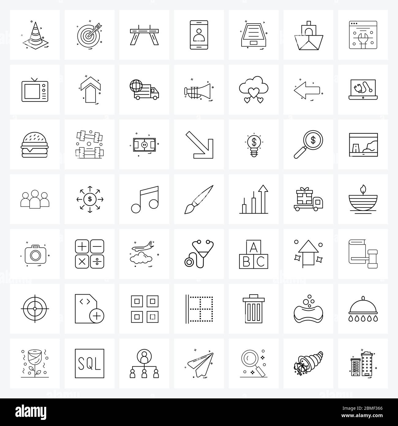 Stock Vector Icon Set of 49 Line Symbols for drop box, network, hurdle ...