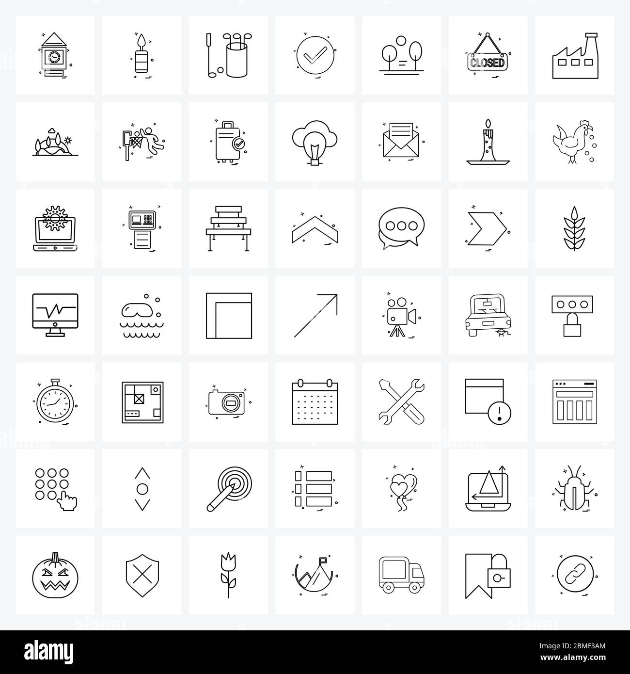 Universal Symbols of 49 Modern Line Icons of forest, tick, bag, good ...