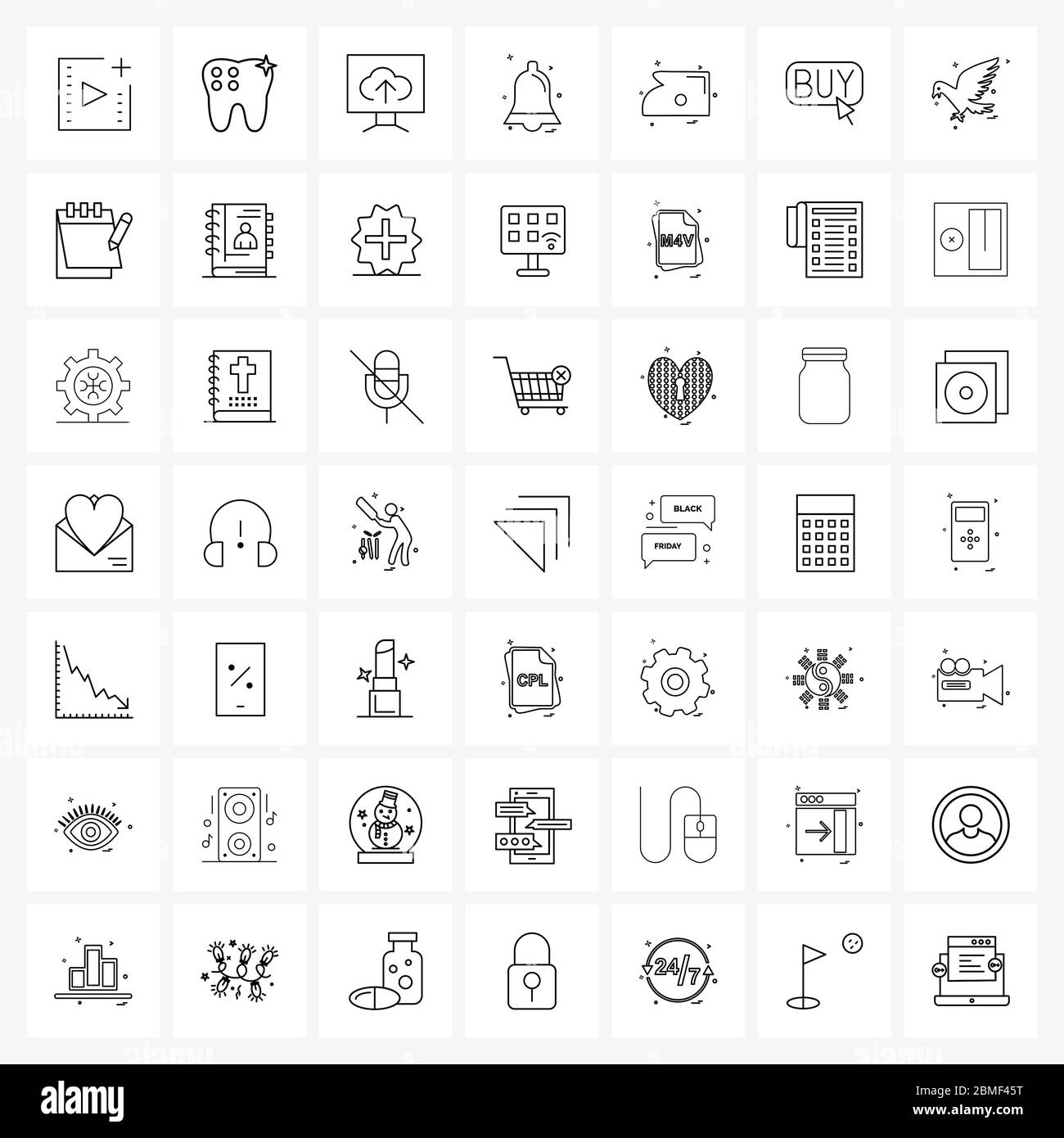 Universal Symbols of 49 Modern Line Icons of iron, ringing, computer ...