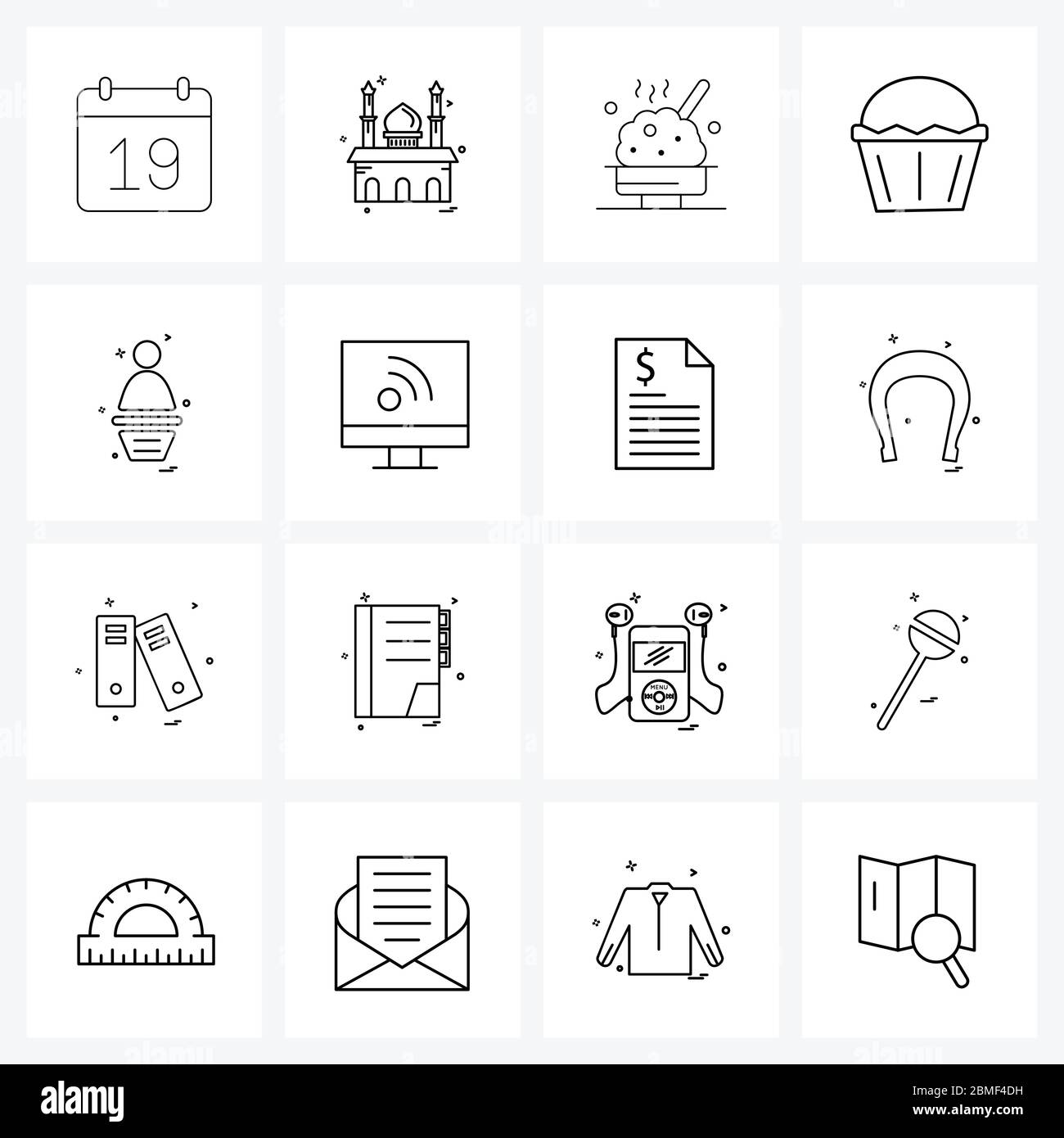 Line Icon Set of 16 Modern Symbols of avatar, meal, porridge, food, cup ...