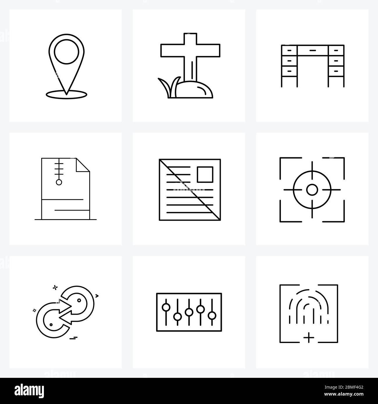 Stock Vector Icon Set of 9 Line Symbols for aim, text, business, file ...