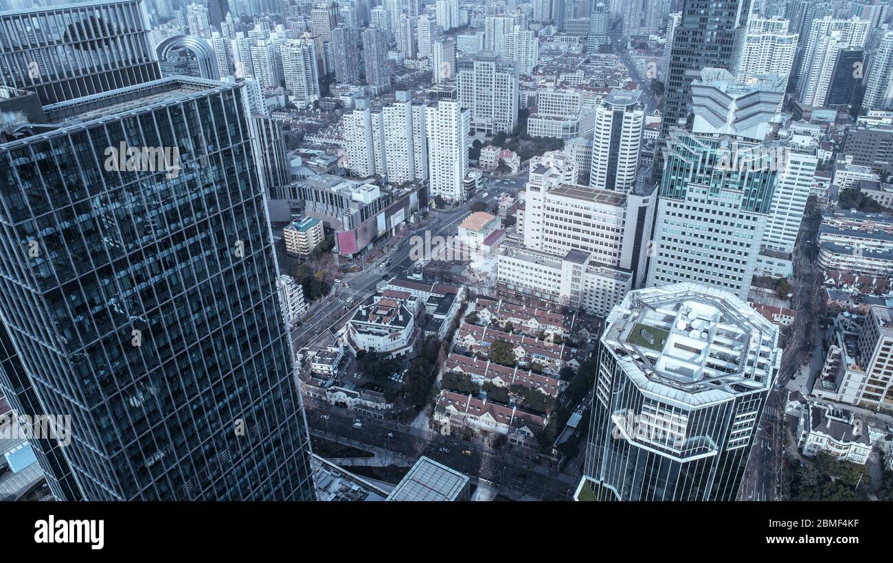 Aerial View of business area and cityscape in west Nanjing road, Jing ...