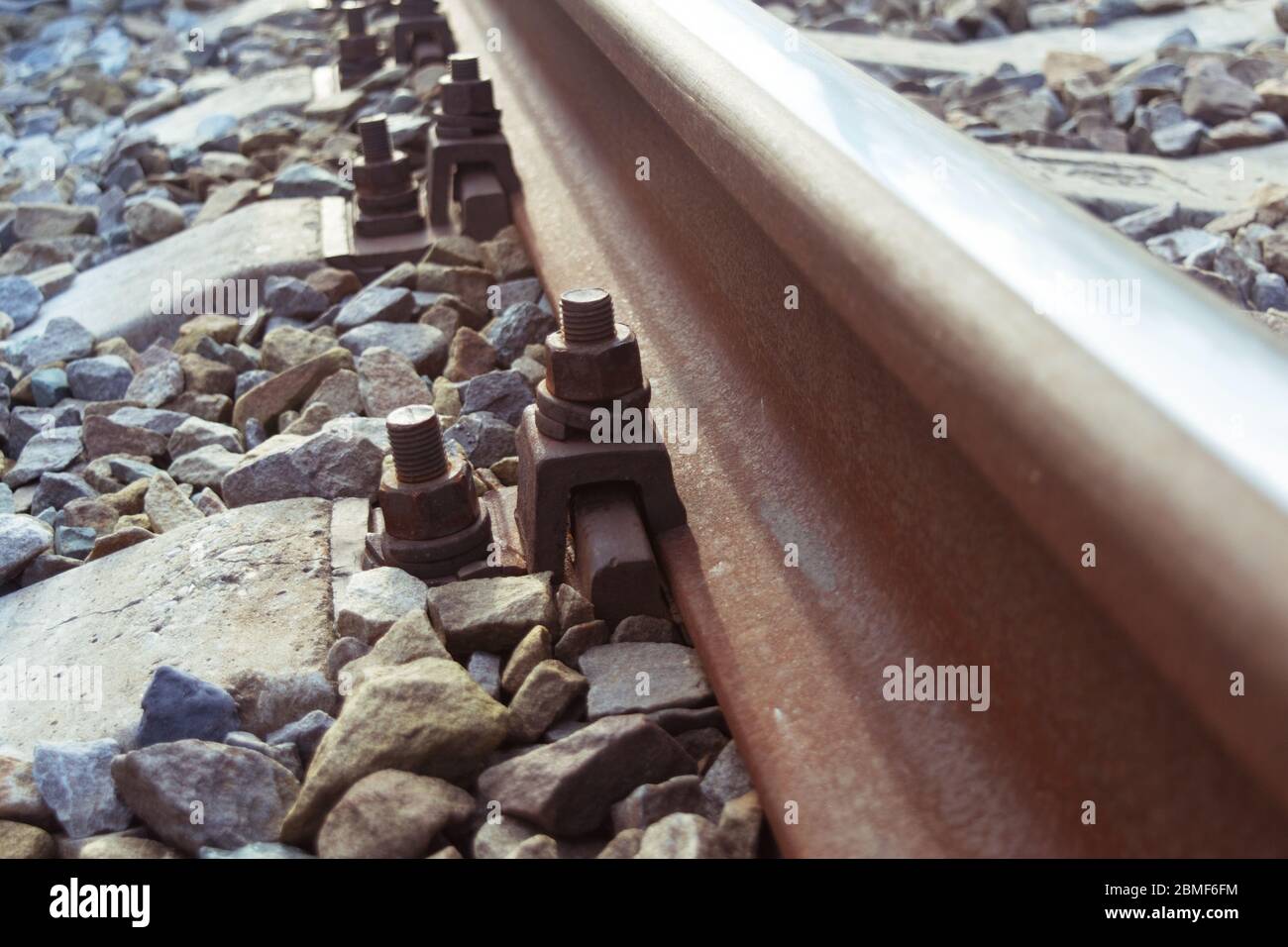 Rail mounting system. Section of the railway Stock Photo - Alamy